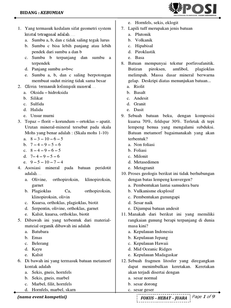 Soal Kebumian - KSN Online Posi 2020 | PDF