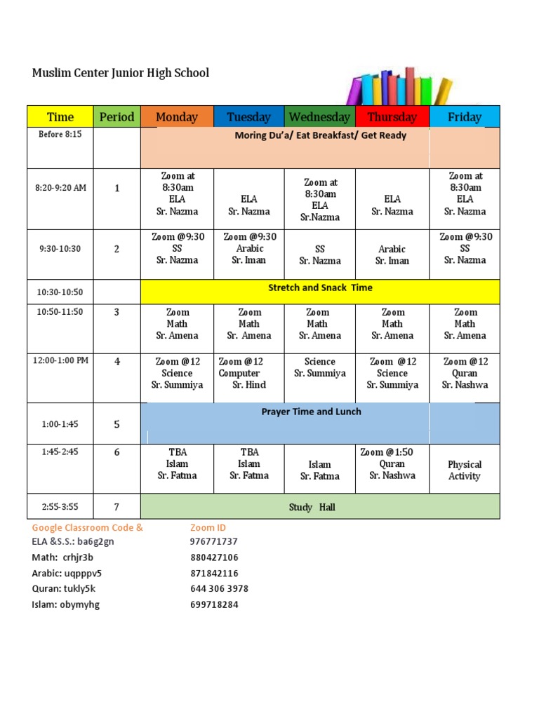 5th Grade Daily Schedule W Zoom | PDF | Abrahamic Religions | Learning