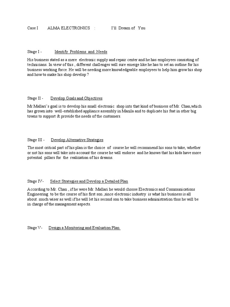 Case I ALMA ELECTRONICS Planing Process | PDF | Engineer | Bus