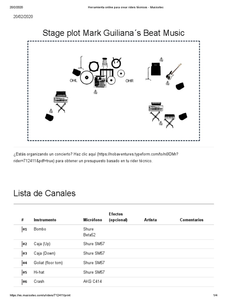 Stage Plot + Input List Mark Guiliana Bones | PDF | Tecnología de ...