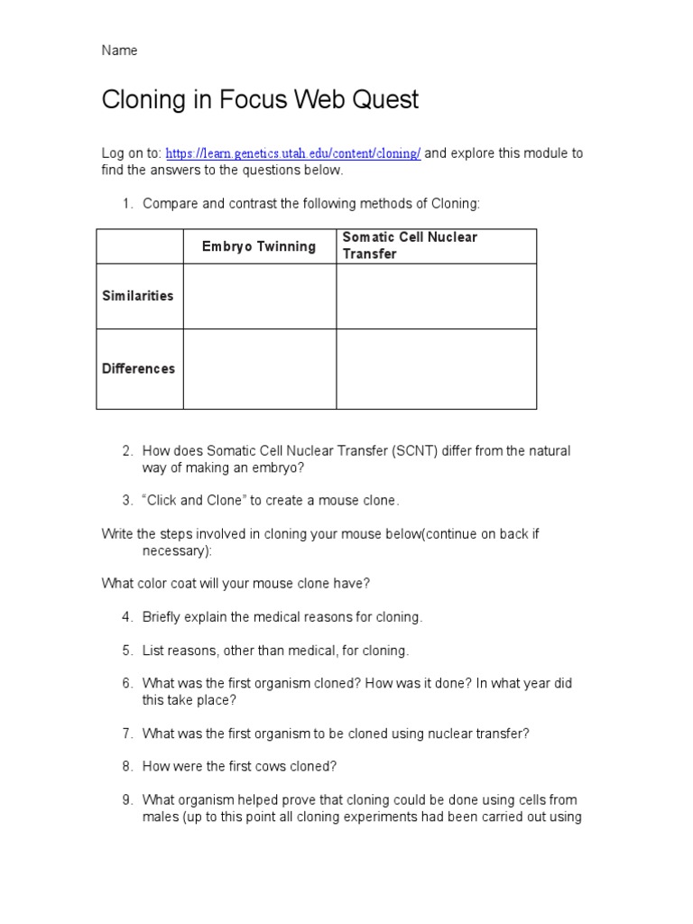 Cloning WebQuest | PDF