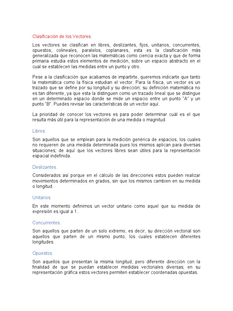 Clasificación de Los Vectores | PDF | Vector Euclidiano | Álgebra