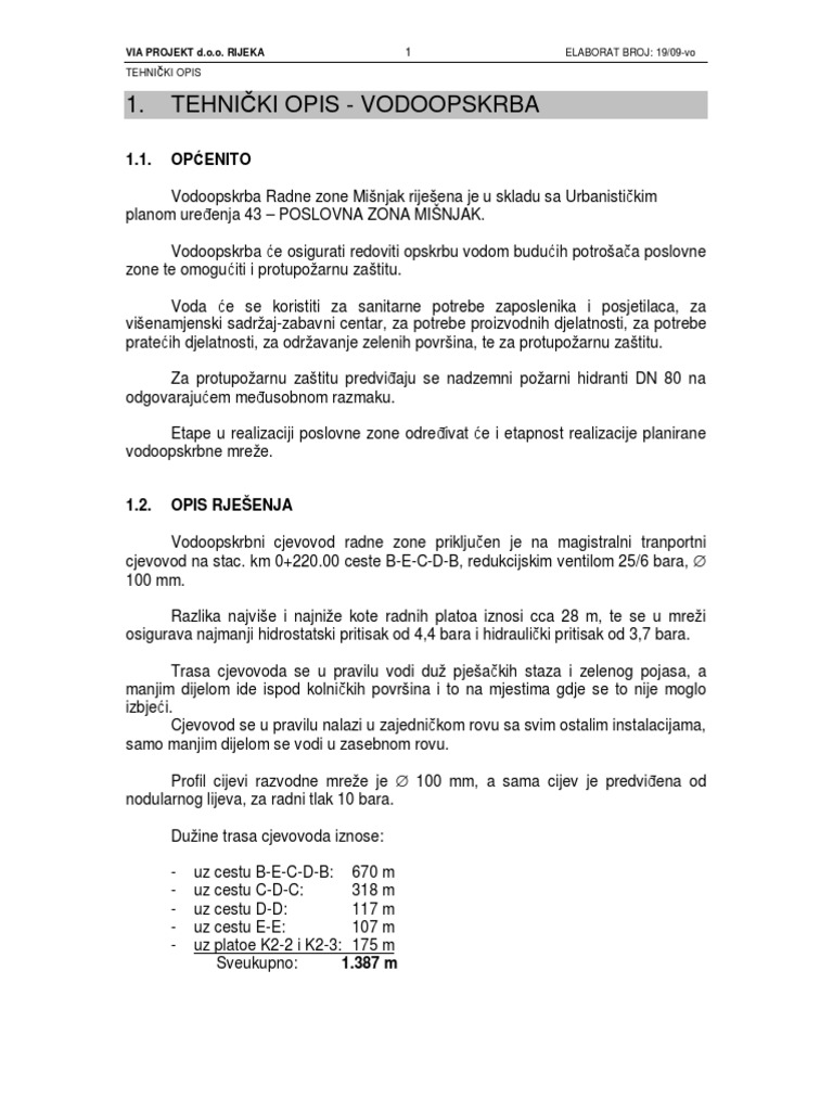 Tehnicki Opis Vodovod | PDF