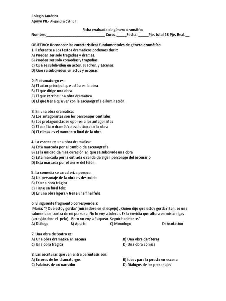 Guia Ejercicios Texto Dramático | PDF | Comedia | Teatro