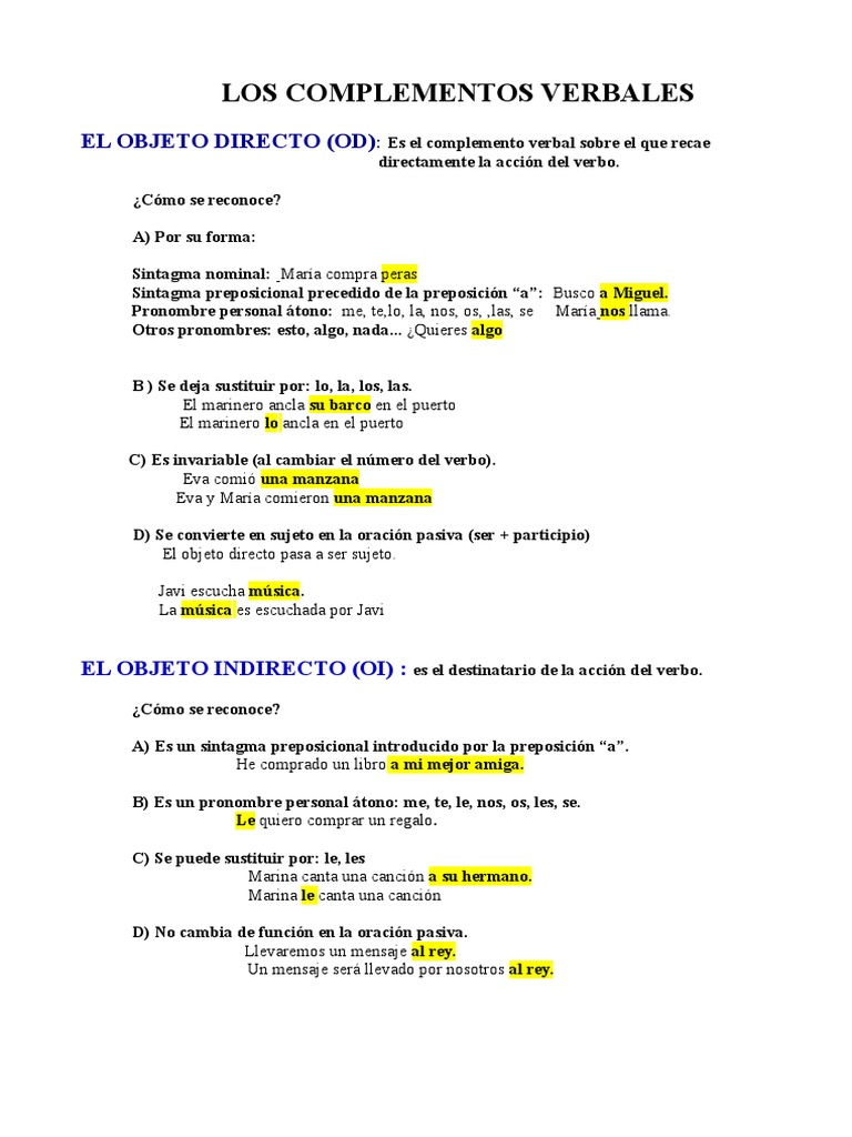 LOS COMPLEMENTOS VERBALES. Parte 1 | Descargar gratis PDF | Verbo ...