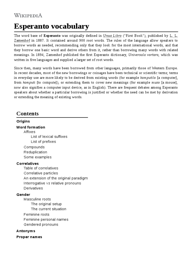 Esperanto Vocabulary PDF | PDF | Linguistic Morphology | Lexical Semantics