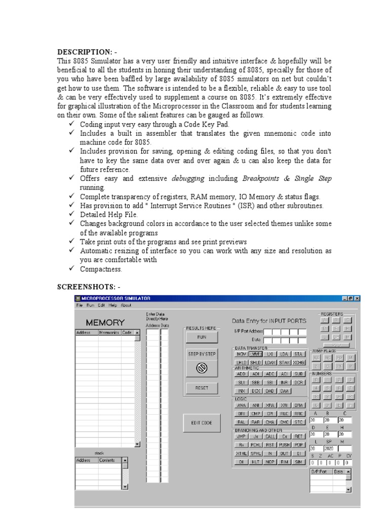 8085 Simulator | PDF | Input/Output | Menu (Computing)