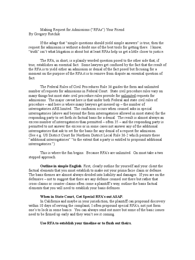 Making Request for Admissions | Interrogatories | Discovery (Law)
