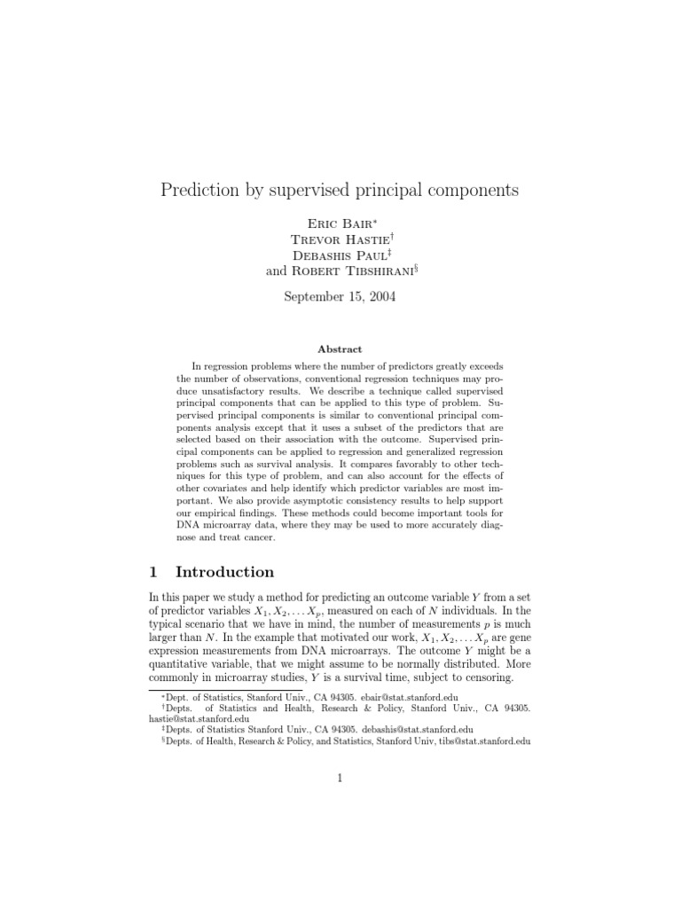 Prediction by Supervised Principal Components | PDF | Principal Component Analysis | Regression ...