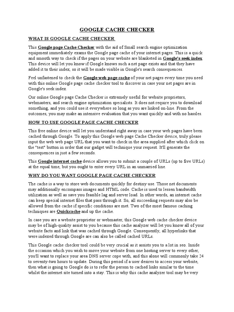 Google Cache Checker | PDF | Search Engine Optimization | Websites