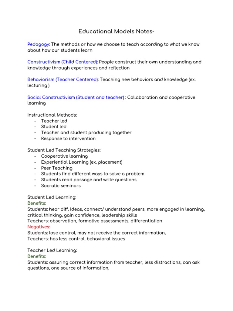 Overview of Educational Models and Methods | PDF | Constructivism ...