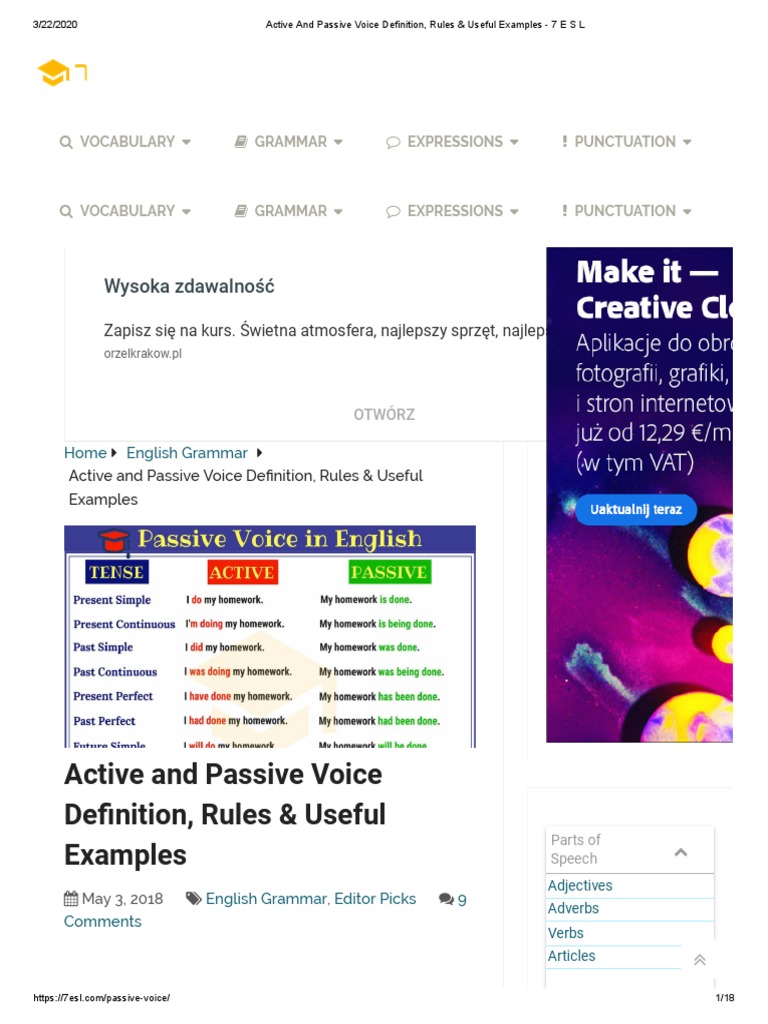 Active and Passive Voice Definition, Rules & Useful Examples - 7 E S L ...