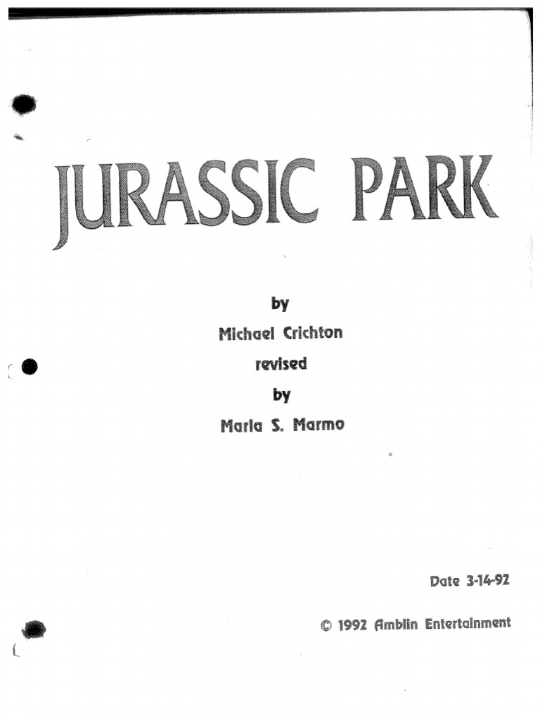 Jurassic Park Screenplay by Marmo (Scan!!!) | PDF