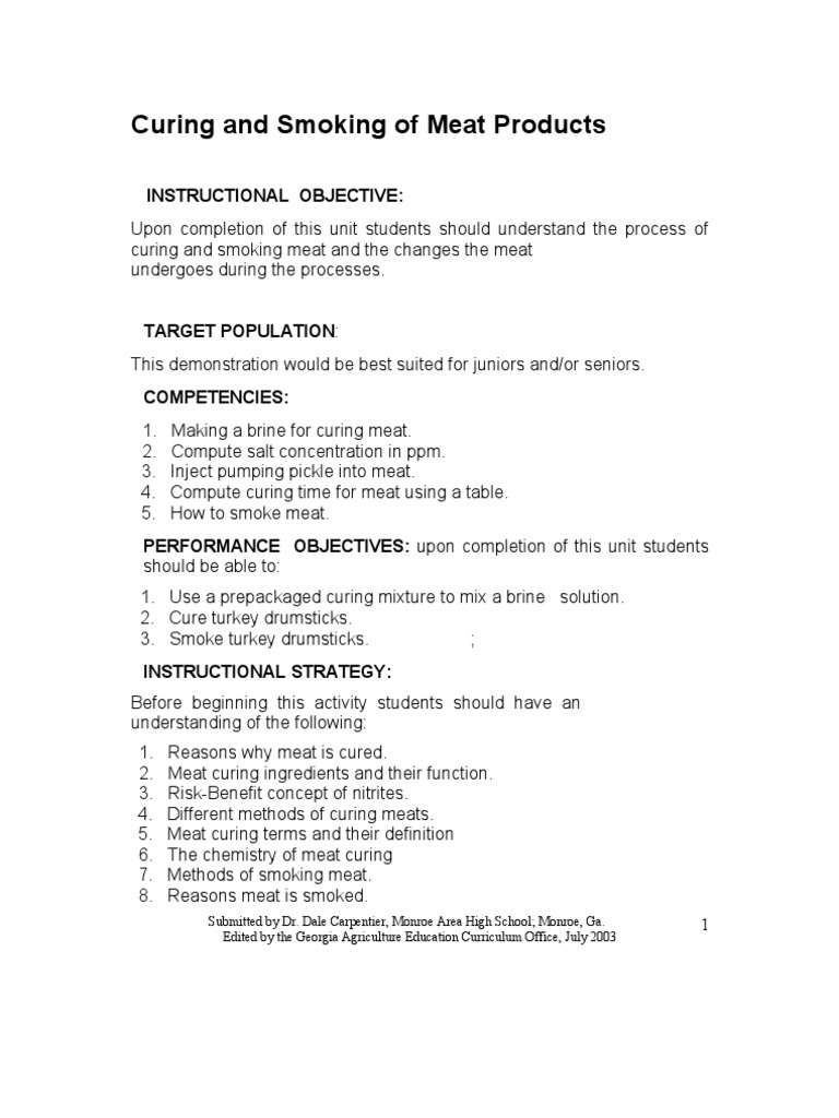 Curing and Smoking of Meat Products | PDF | Curing (Food Preservation ...