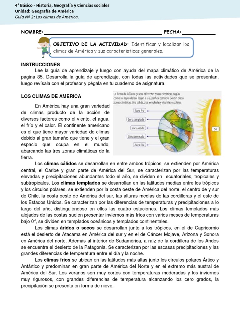 4° Basico Unidad 1 - Guia 2 - Los Climas de America PDF | PDF | Clima ...