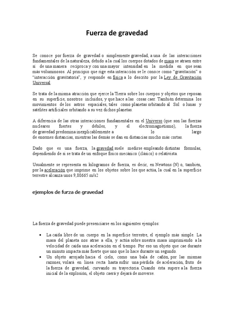 Fuerza de Gravedad | PDF | Gravedad | Fuerza