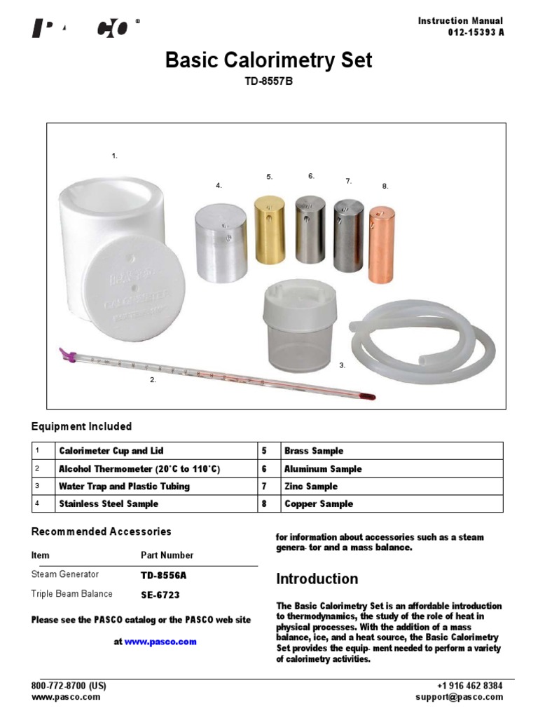 Basic Calorimetry Set Manual TD 8557B | PDF | Latent Heat | Heat
