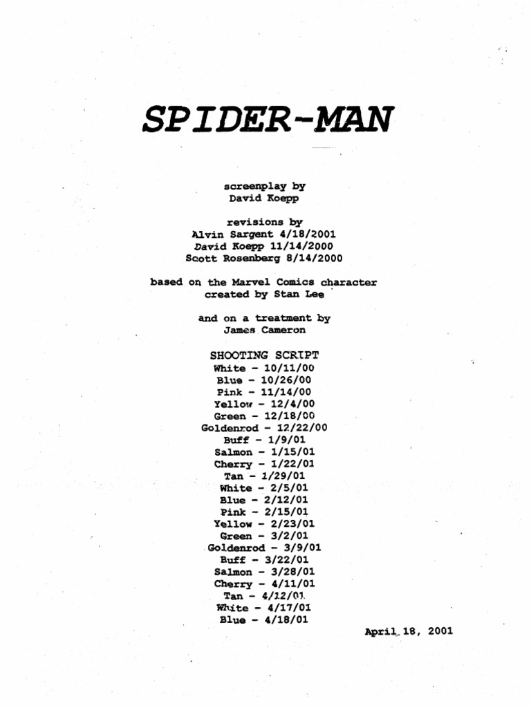 Spider-Man (2002) SHOOTING SCRIPT Scan | PDF | Spider | Nature