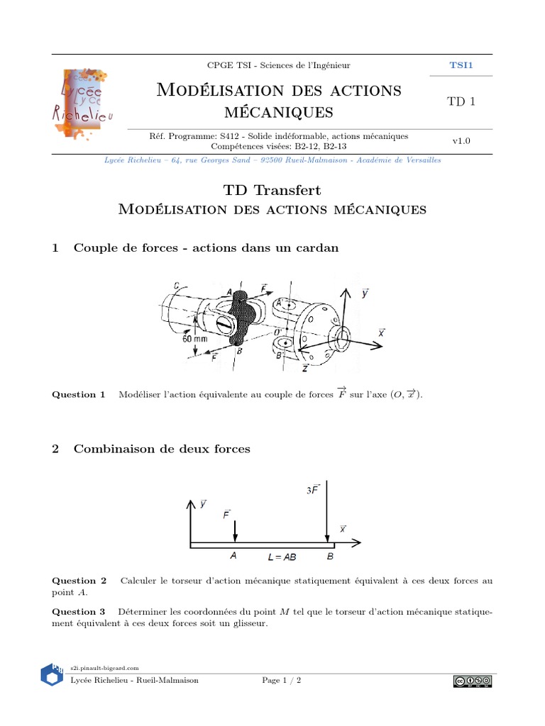 Modélisation des actions mécaniques | PDF | Géométrie | Mécanique ...