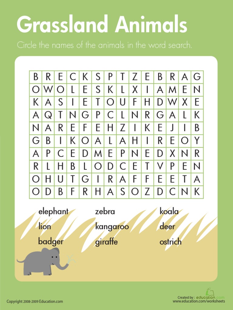 Grassland Animals Word Search Third | PDF