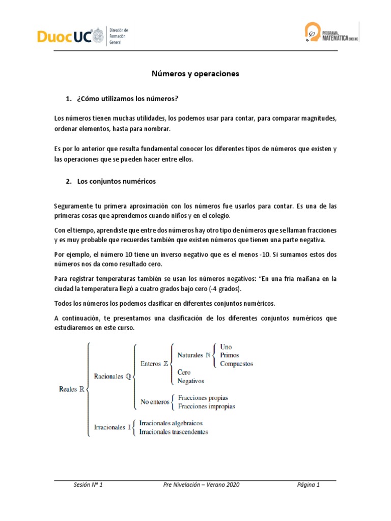Guia1 Numeros y Operaciones | PDF | Fracción (Matemáticas) | Números