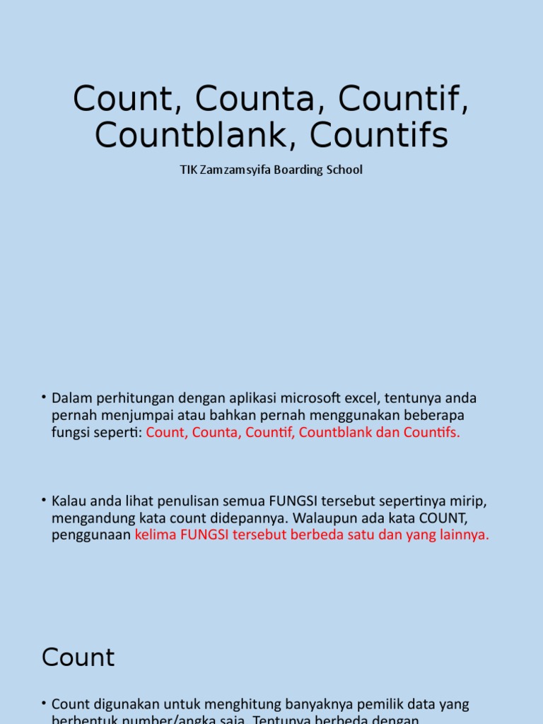 Fungsi Count, Counta, Countif di Excel | PDF