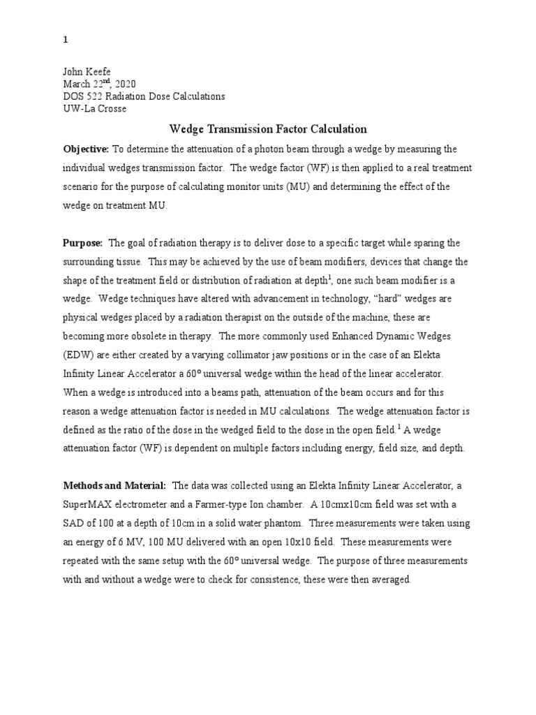 Wedge Transmission Factor | PDF | Absorbed Dose | Radiation Therapy