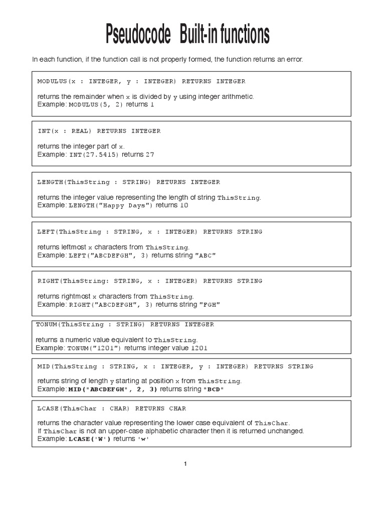 Pseudocode BuiltIn Functions P2 PDF | PDF | String (Computer Science ...