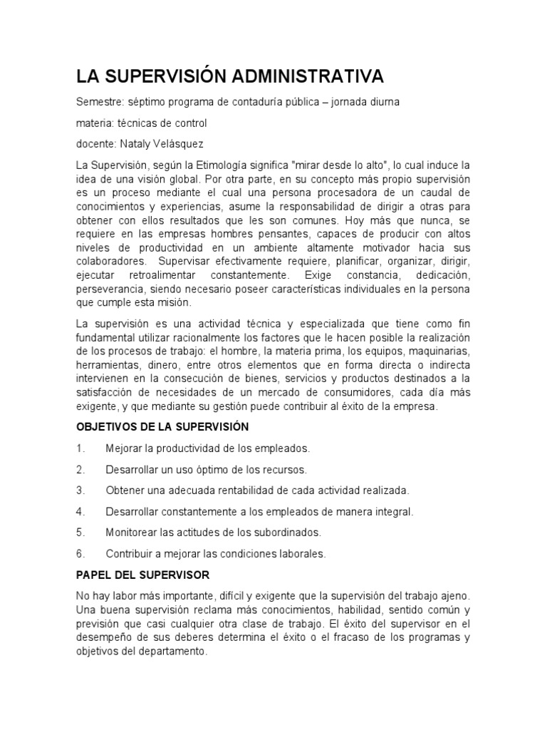 Supervisión Administrativa Efectiva | PDF | Liderazgo | Planificación