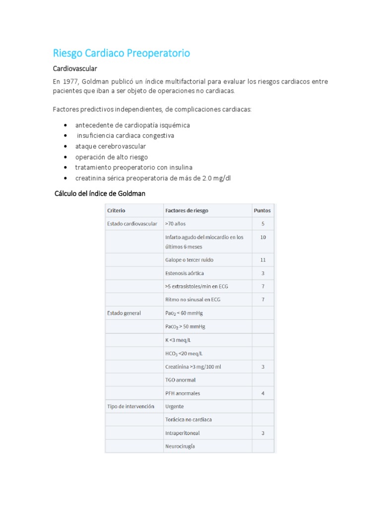 Riesgo Cardiovascular de Goldman | PDF