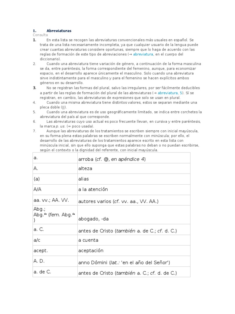 Abreviaturas RAE | PDF | Referencia | Mecánica del lenguaje
