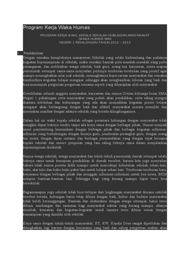 Program Kerja Waka Humas | PDF