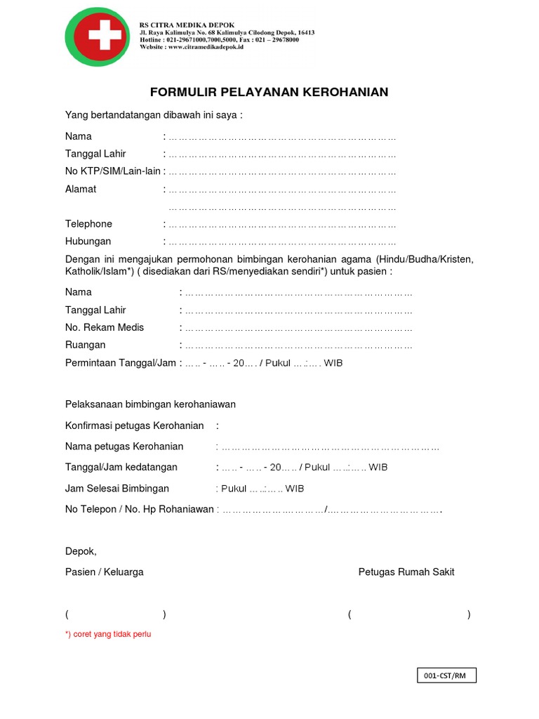 Formulir Pelayanan Kerohanian RSCMD | PDF