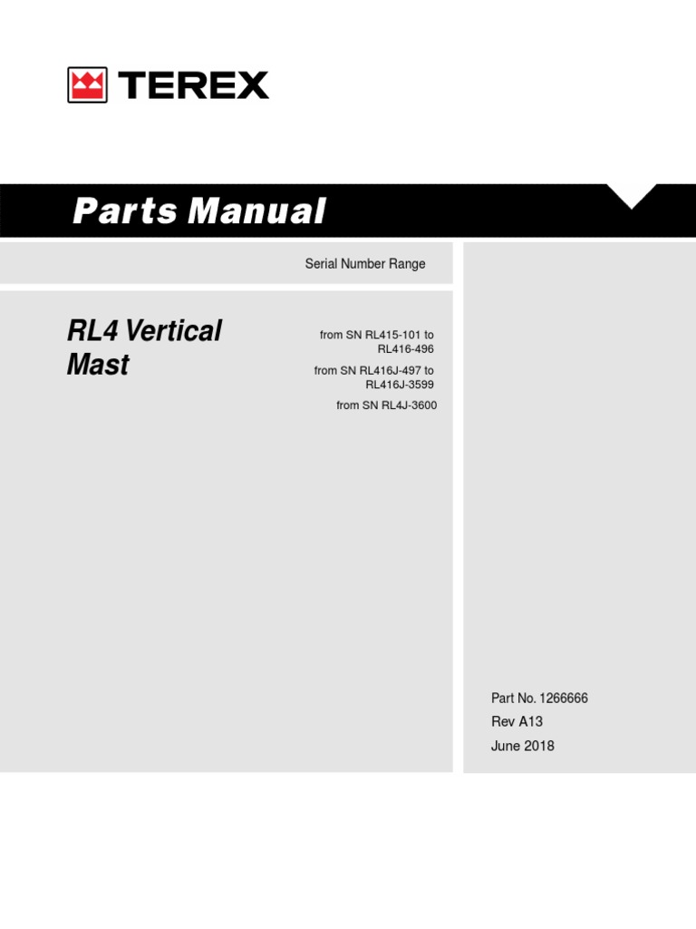 Parts Manual RL4 Vertical Mast Terex 1266666 PDF | PDF | Internal ...
