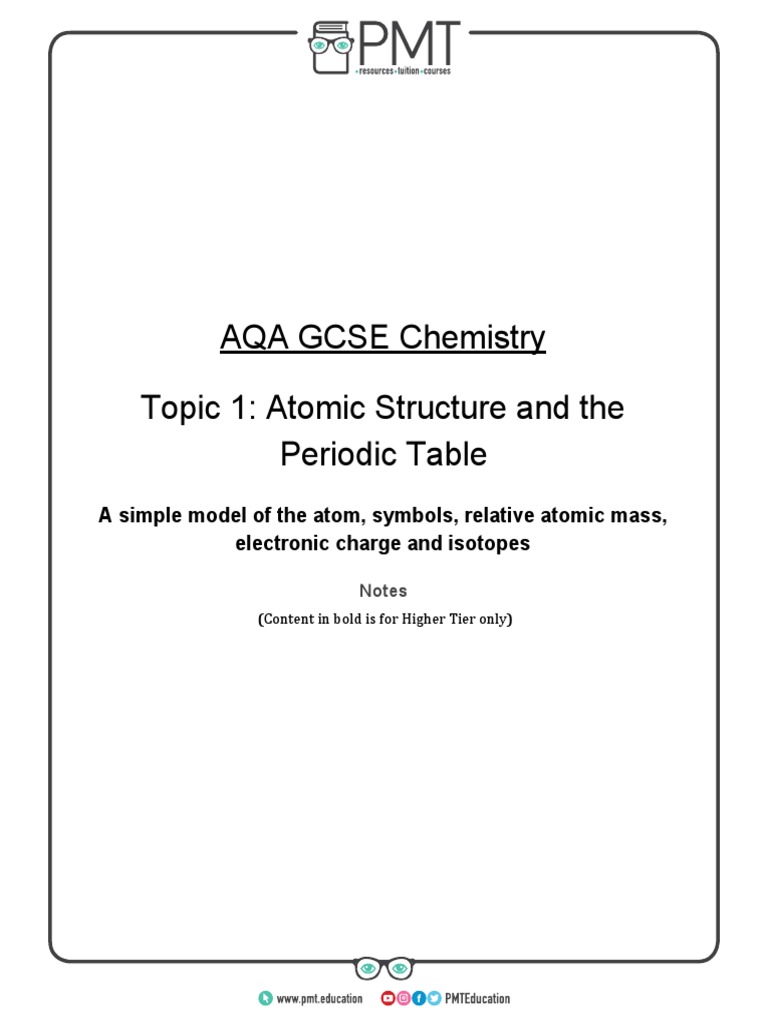 1.1. A Simple Model of The Atom, Symbols, Relative Atomic Mass ...