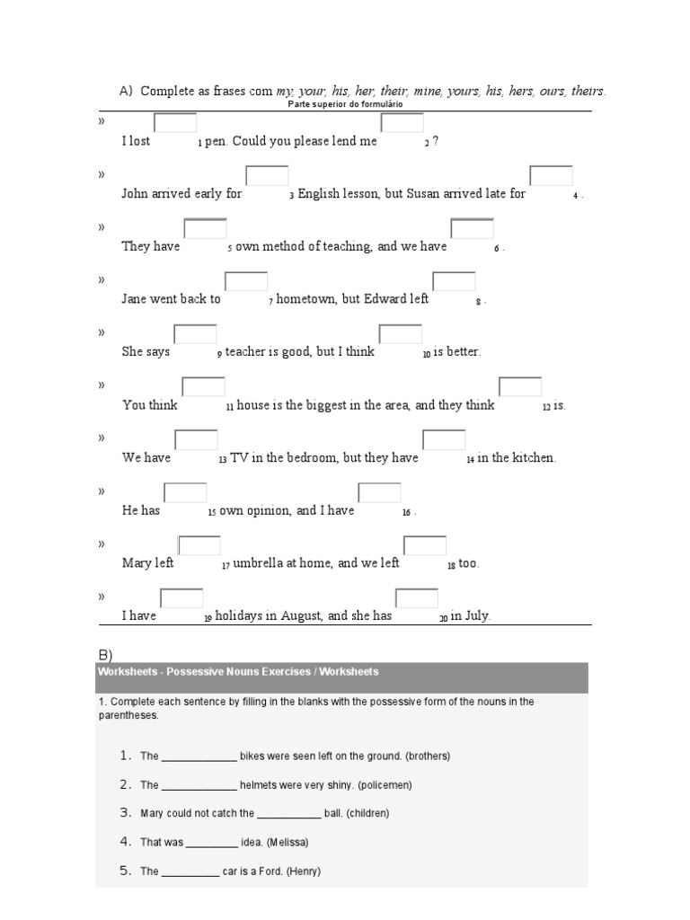 Possessive Case Exercises for 6th Grade | PDF | Morphology | Language ...