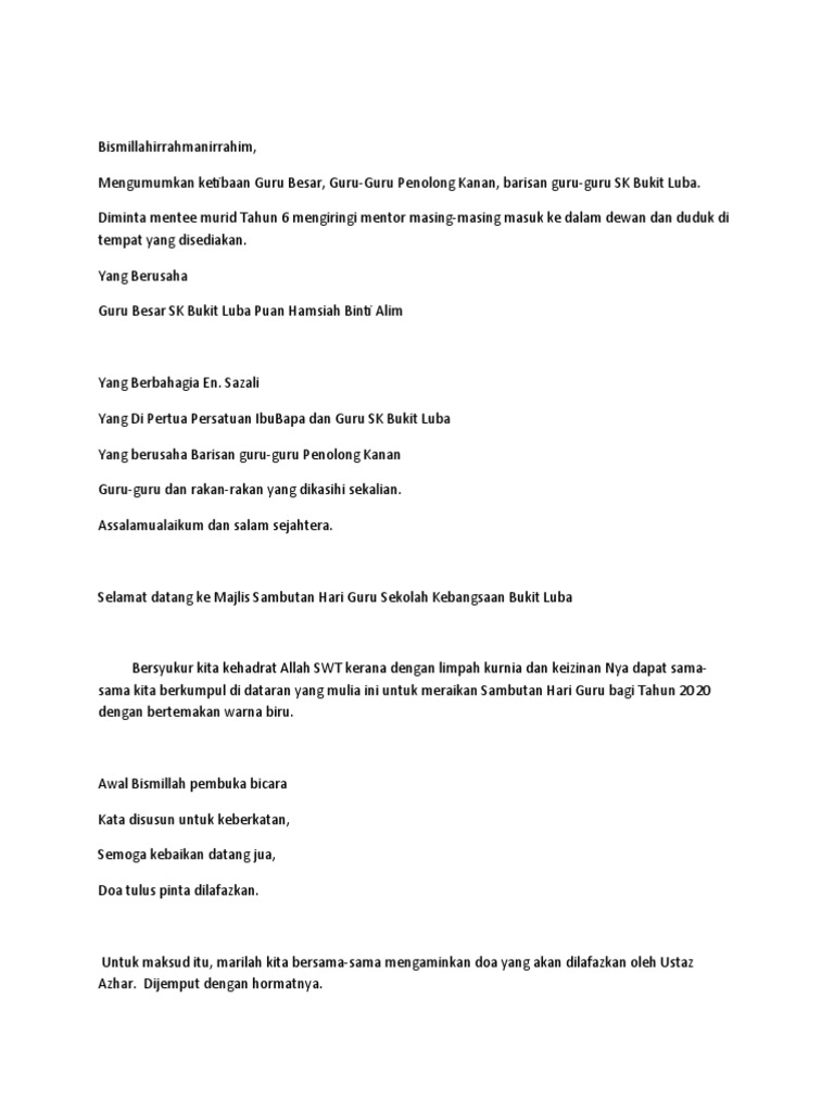 Majlis Hari Guru SK Bukit Luba 2020 | PDF