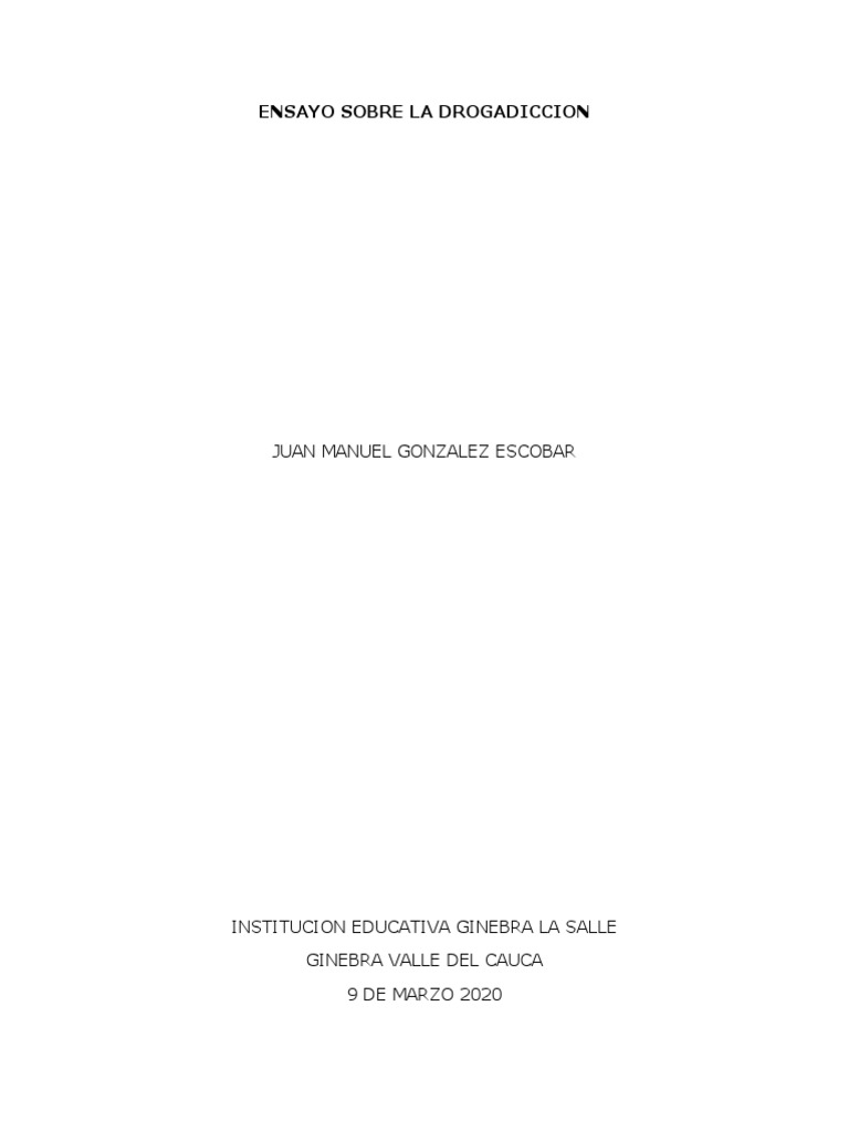 Ensayo Sobre La Drogadiccion | PDF | Drogas | La dependencia de sustancias