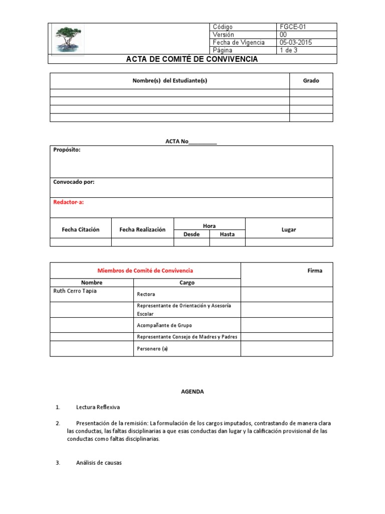 Acta Comité de Convivencia | PDF