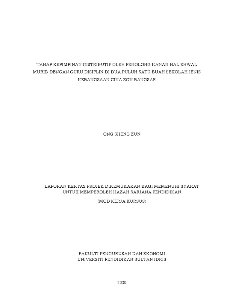 Tahap Kepimpinan Distributif Oleh Penolong Kanan Hal Ehwal Murid Dengan ...