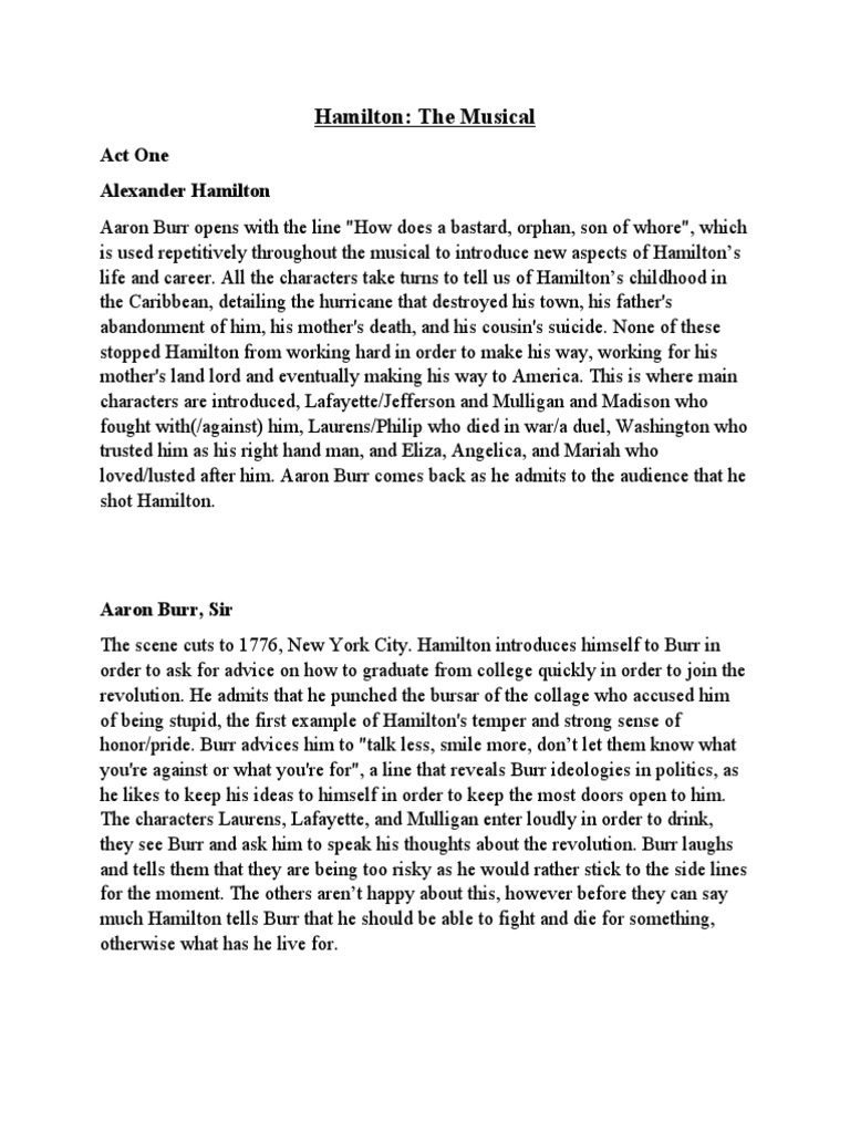 Hamilton The Musical Synopsis | PDF | Alexander Hamilton | Hamilton ...