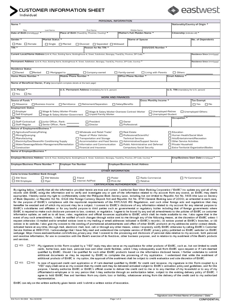 Customer Information Sheet-Individual 20180919 | PDF | Credit | Finance ...