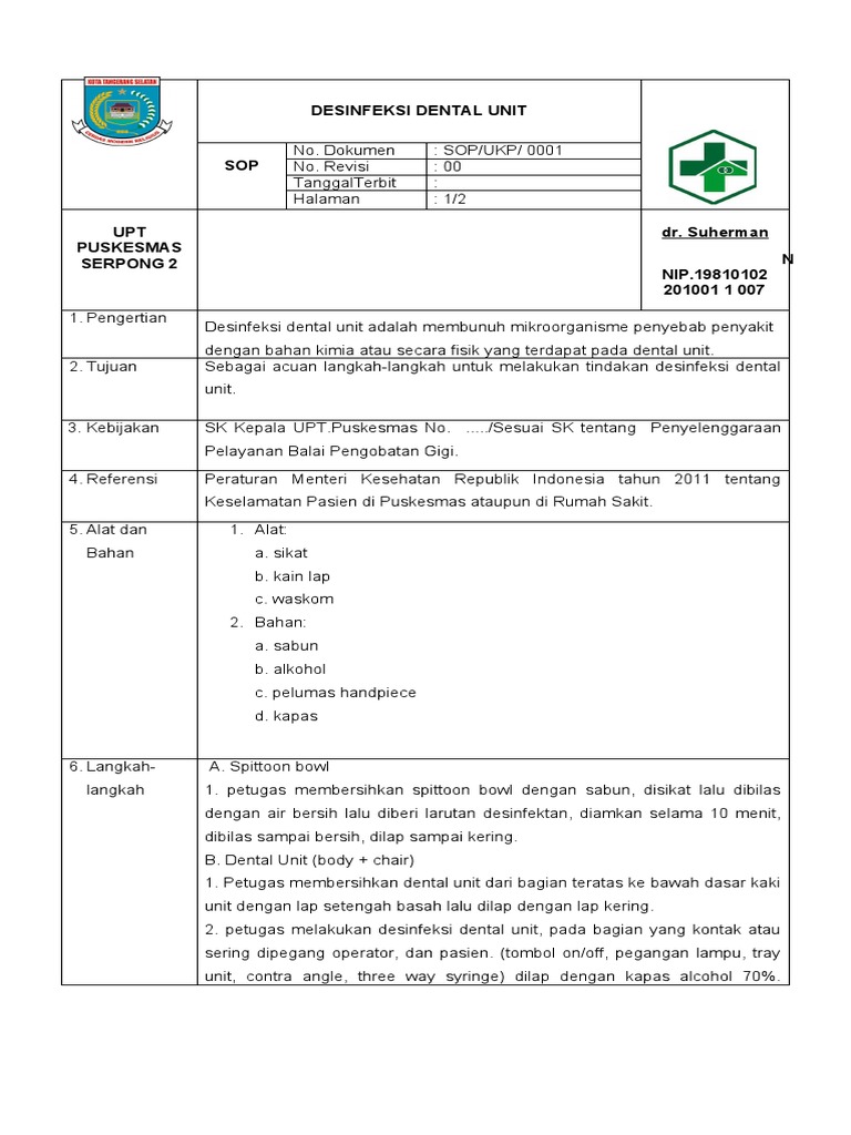 SOP Desinfeksi Dental Unit | PDF