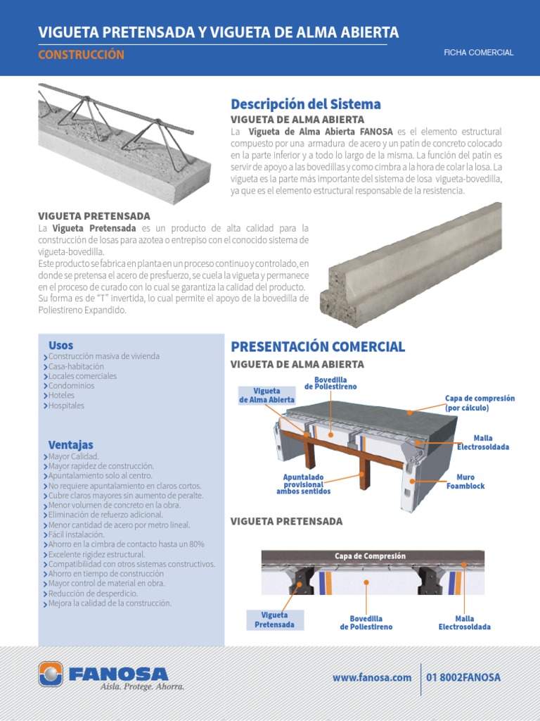FT Vigueta Pretensada y Alma Abierta | PDF | Poliestireno | Hormigón