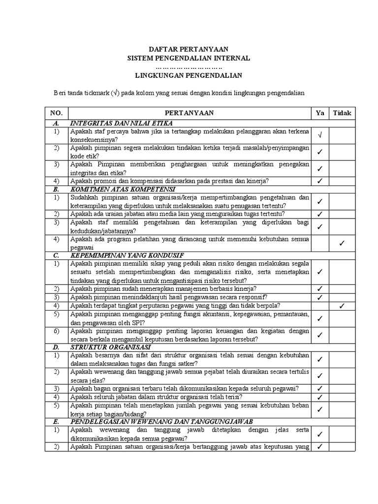 Kuesioner Pengendalian Internal-Tarbiyah | PDF