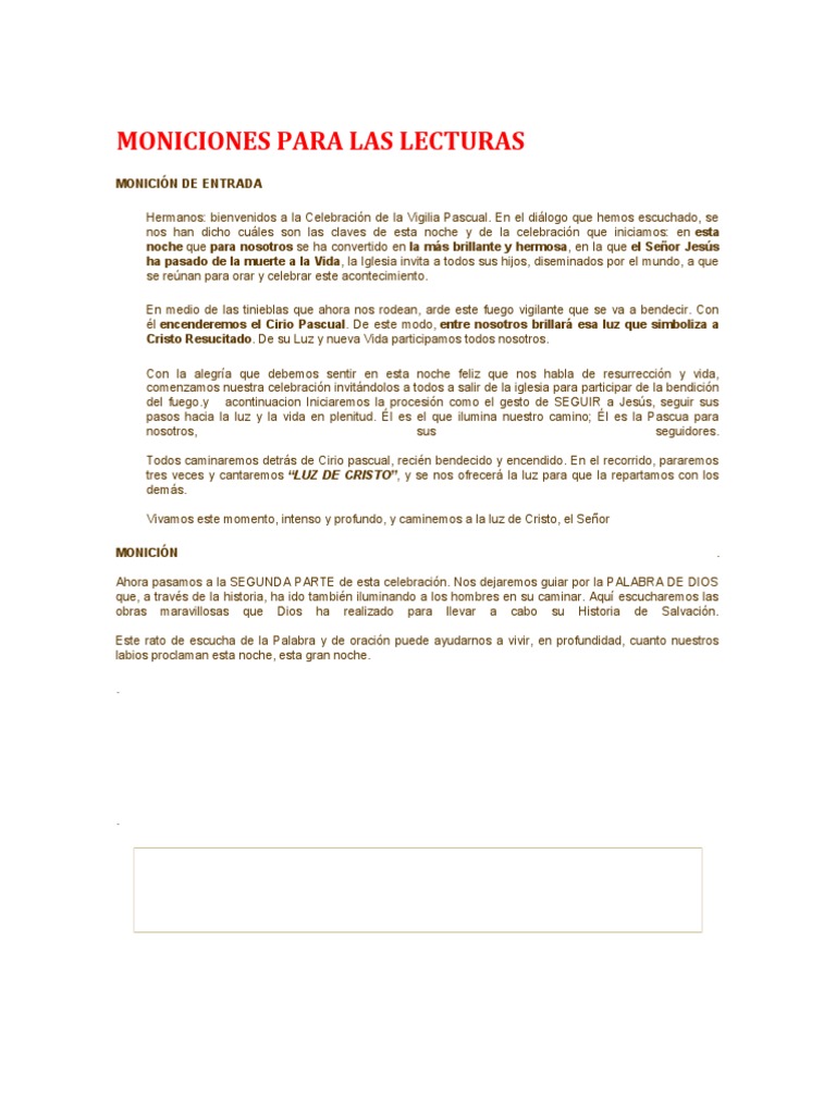 Moniciones para Las Lecturas | PDF | Misa (liturgia) | La resurrección ...