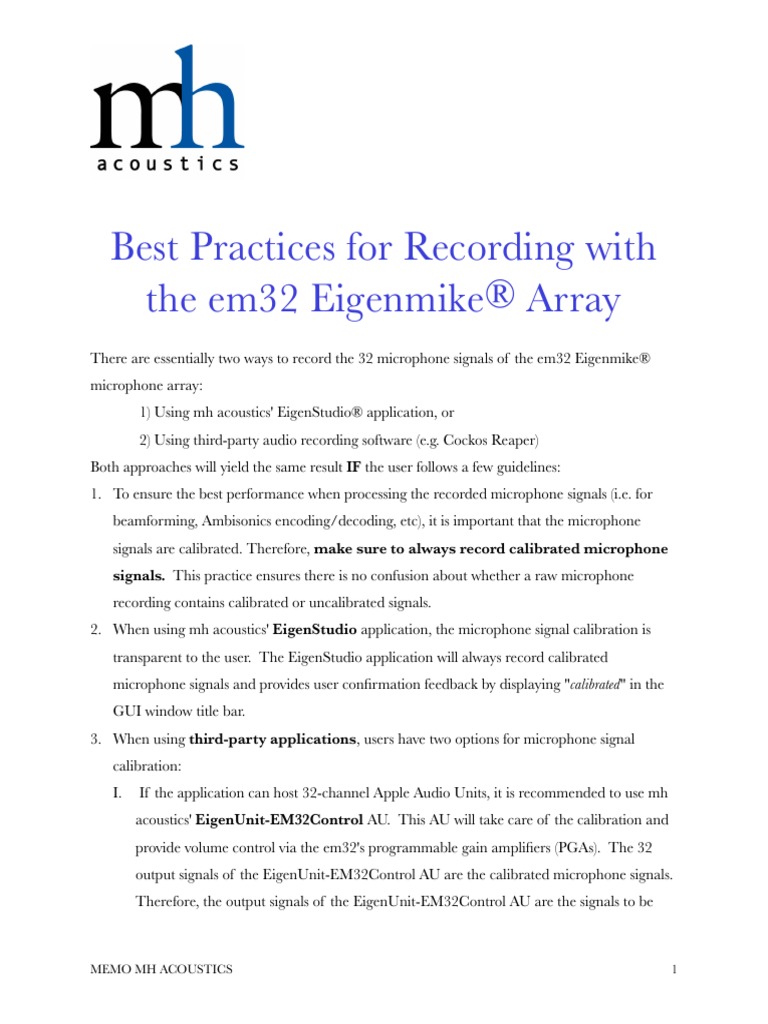 Best Practices For Recording With The Em32 | PDF | Microphone ...