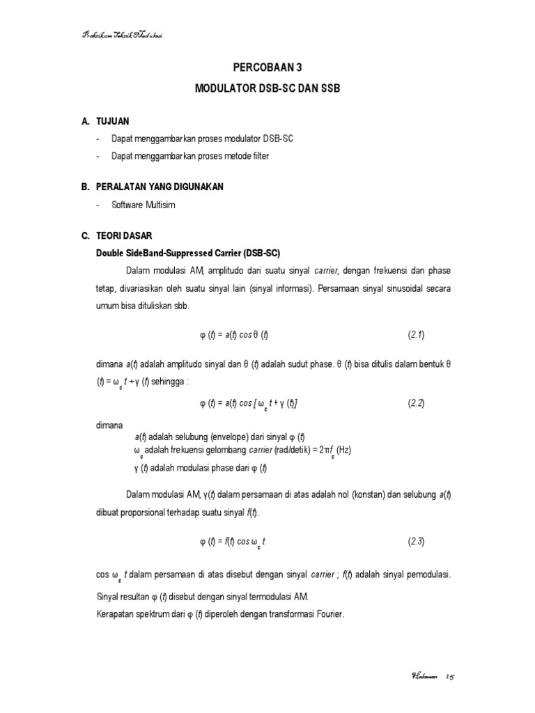 Praktikum Modulator DSB-SC & SSB | PDF | Sains & Matematika