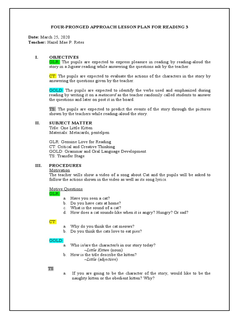 Four-Pronged Approach - Reading LP | PDF | Onomastics | Teachers