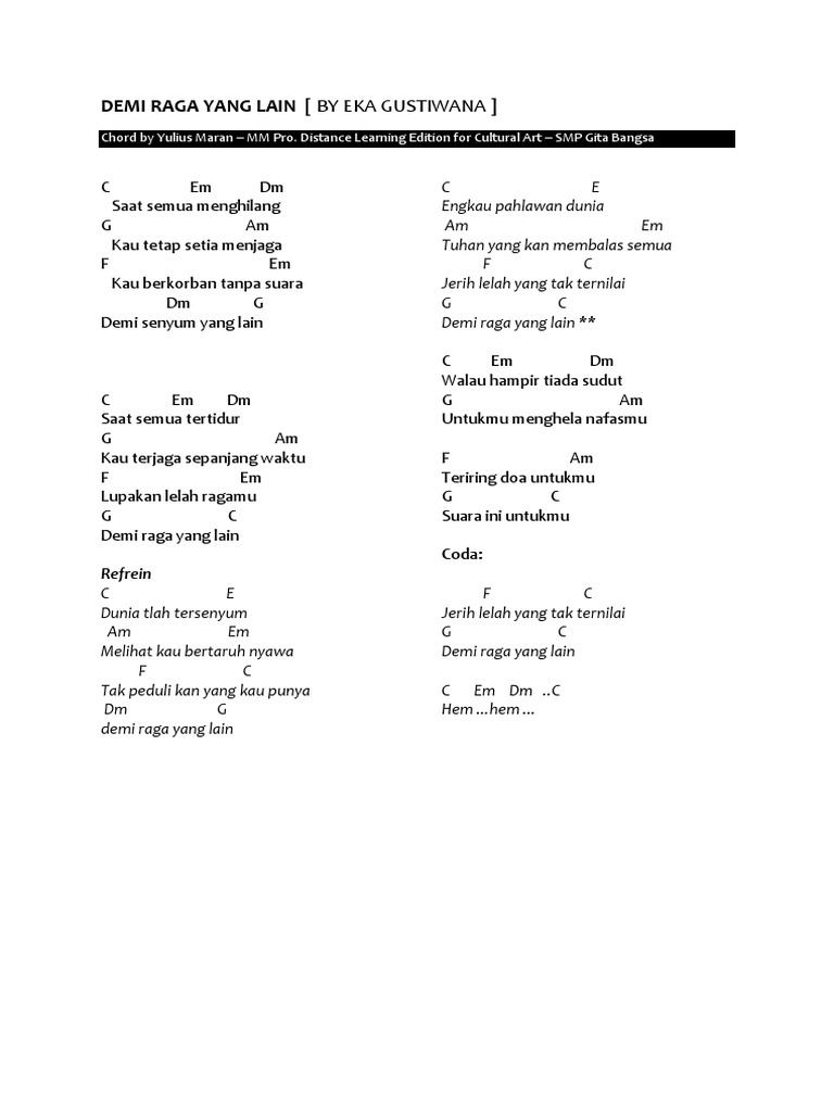 Demi Raga Yang Lain Lirik Dan Chord | PDF